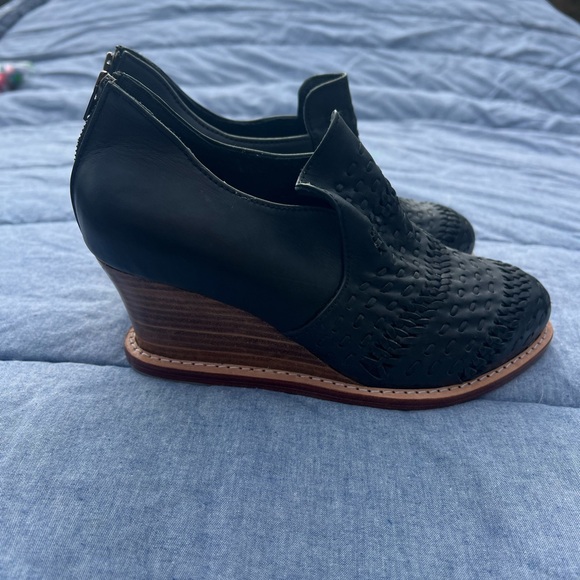 ELF | Shoes | Elf Handmade Wedge Heeled Stockholm Black Leather Shoes ...